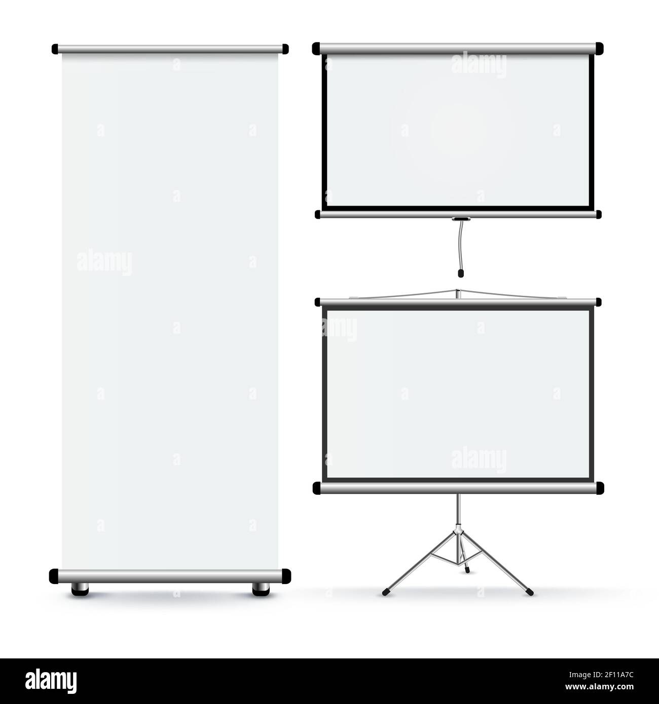 Set of three isolated realistic images of educational rolling stands ...