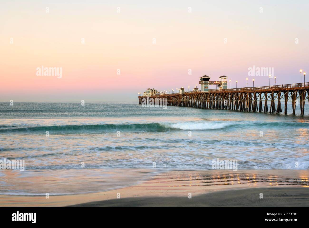 Coastal scene at dawn with a view of the Oceanside Pier. Oceanside, California, USA Stock Photo ...