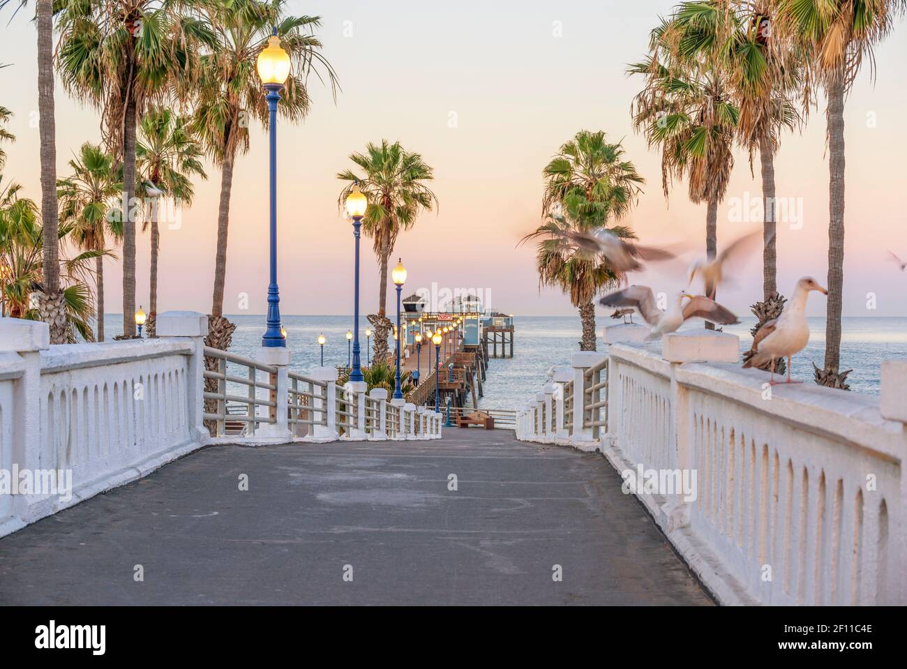 Coastal scene at dawn with a view of the Oceanside Pier. Oceanside, California, USA Stock Photo ...