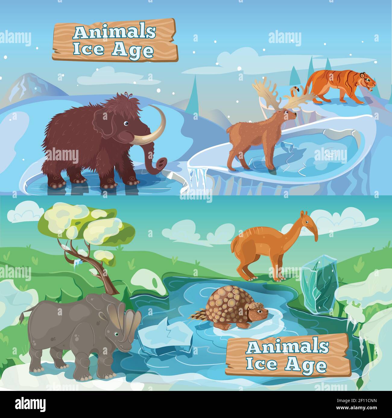 Beasts ice age horizontal banners including life of saber tooth tiger ...