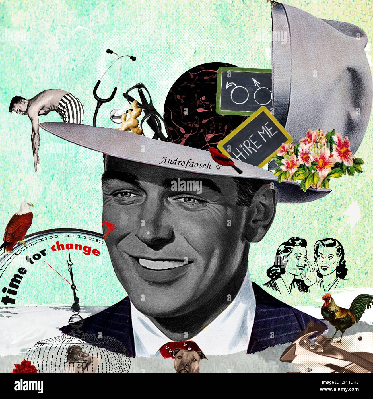 Graphic work of a collage on various issues of life Stock Photo - Alamy