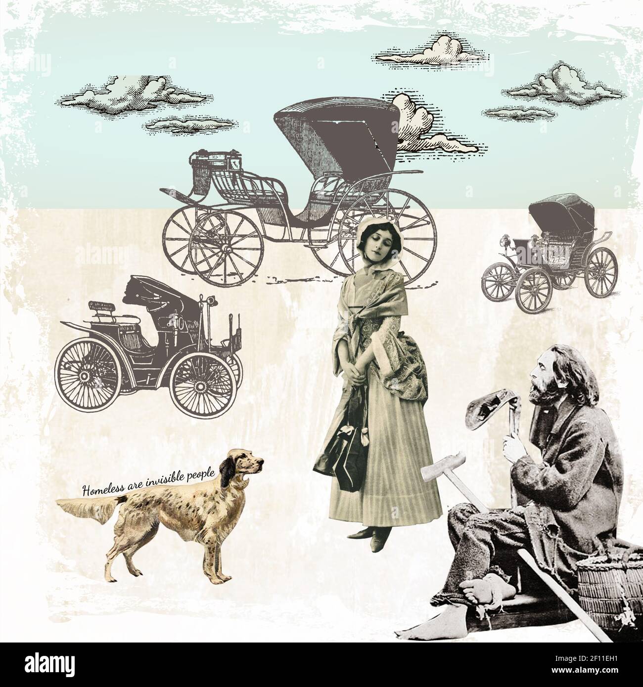 Graphic work of a collage on various issues of life Stock Photo - Alamy