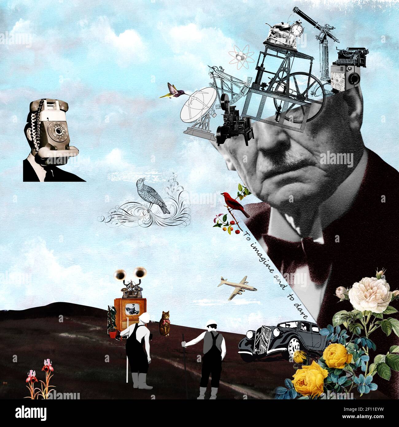 Graphic work of a collage on various issues of life Stock Photo - Alamy