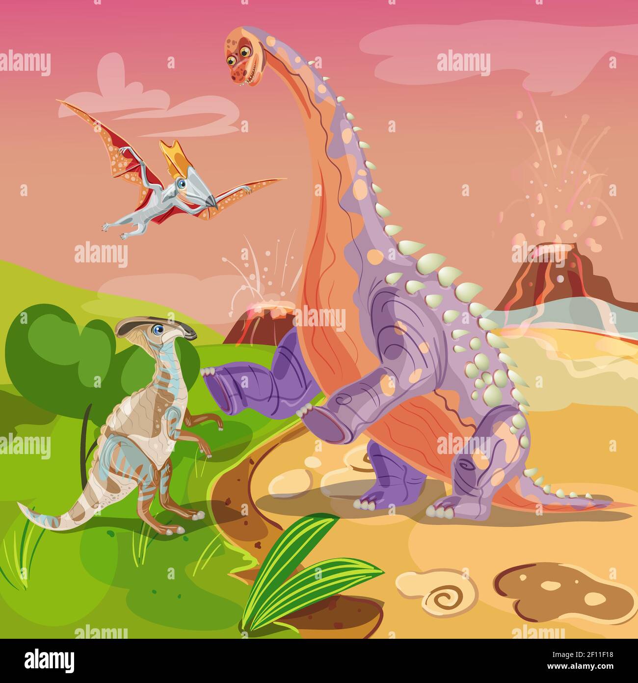 Beasts jurassic design with dinosaurs and flying ancient bird on ...