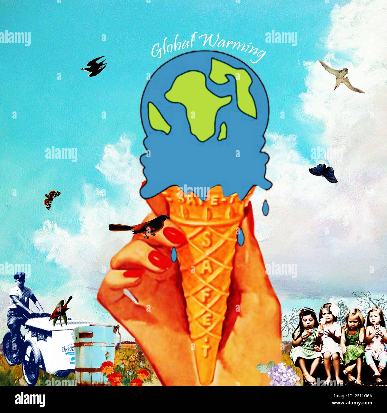 Graphic work of a collage on various issues of life Stock Photo - Alamy