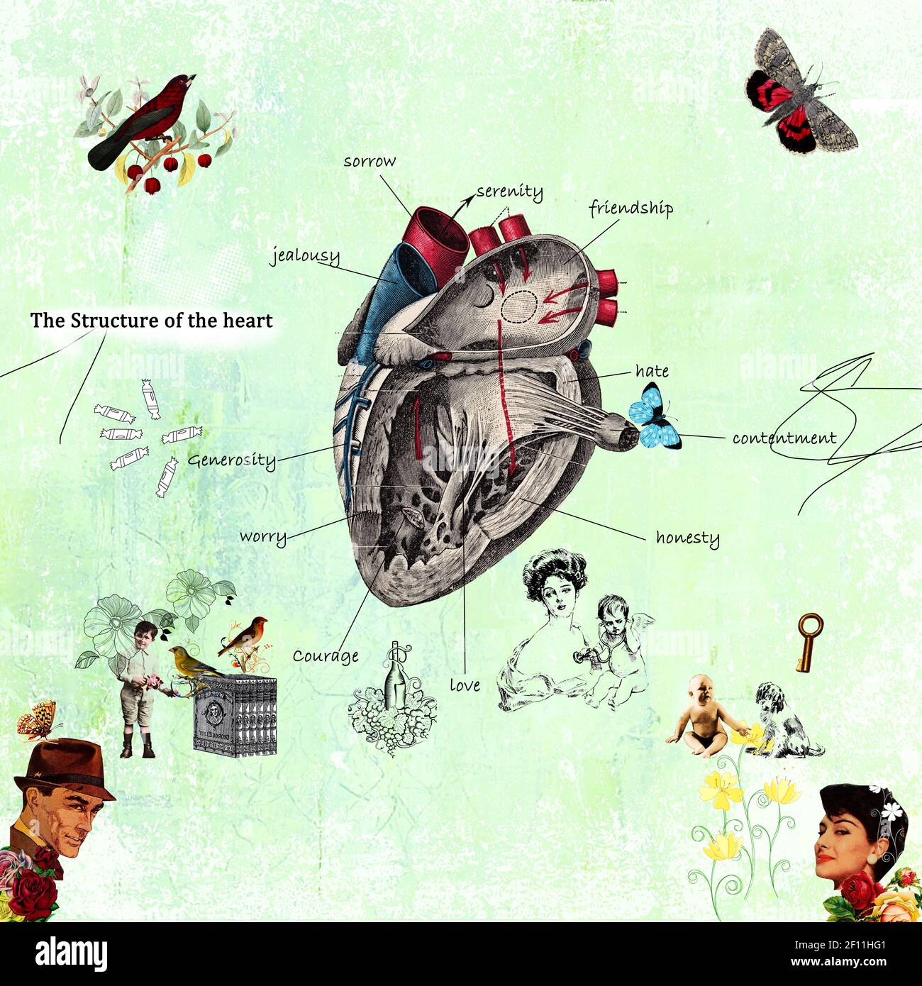 Graphic work of a collage on various issues of life Stock Photo - Alamy