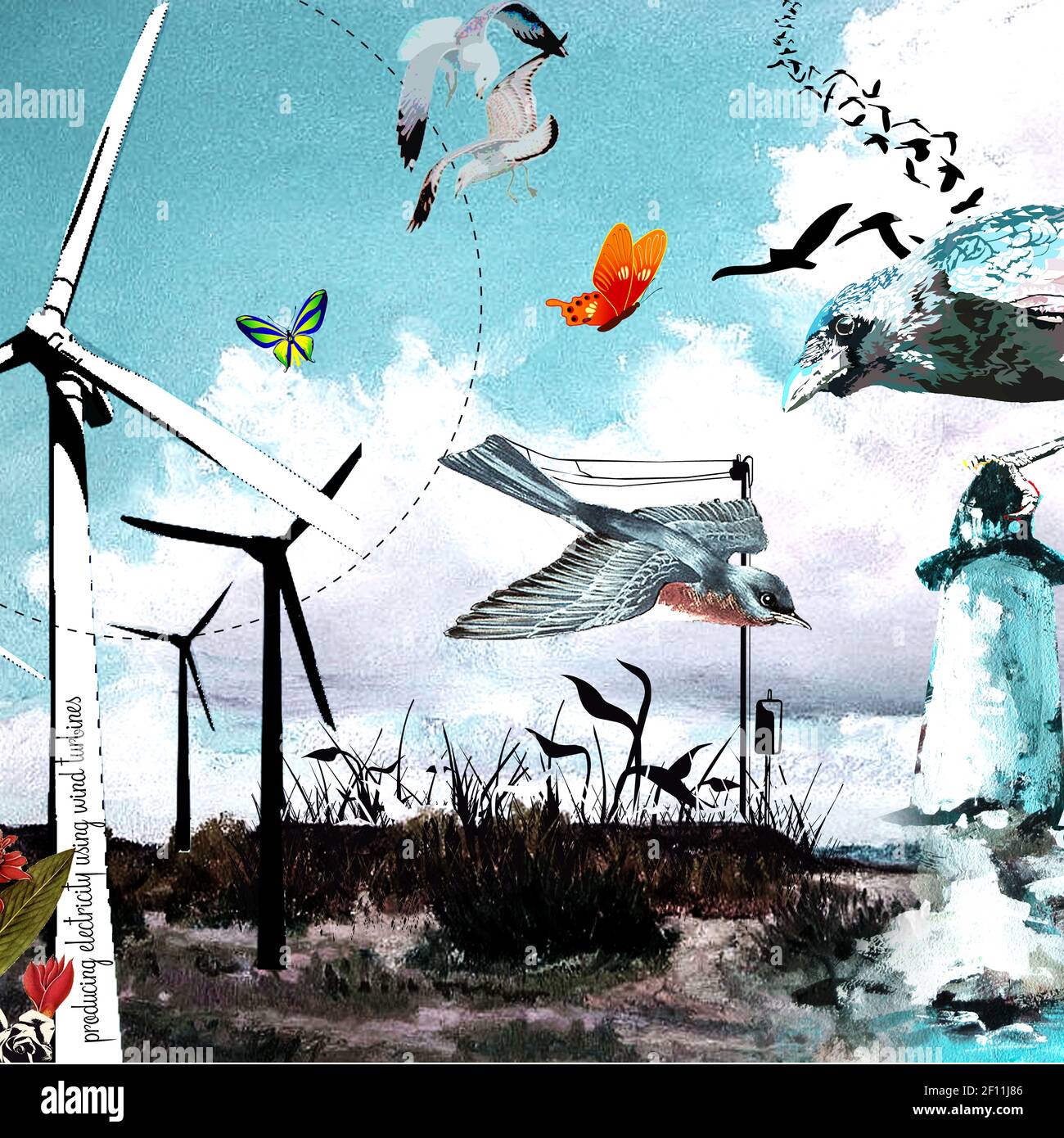 Graphic work of a collage on various issues of life Stock Photo - Alamy