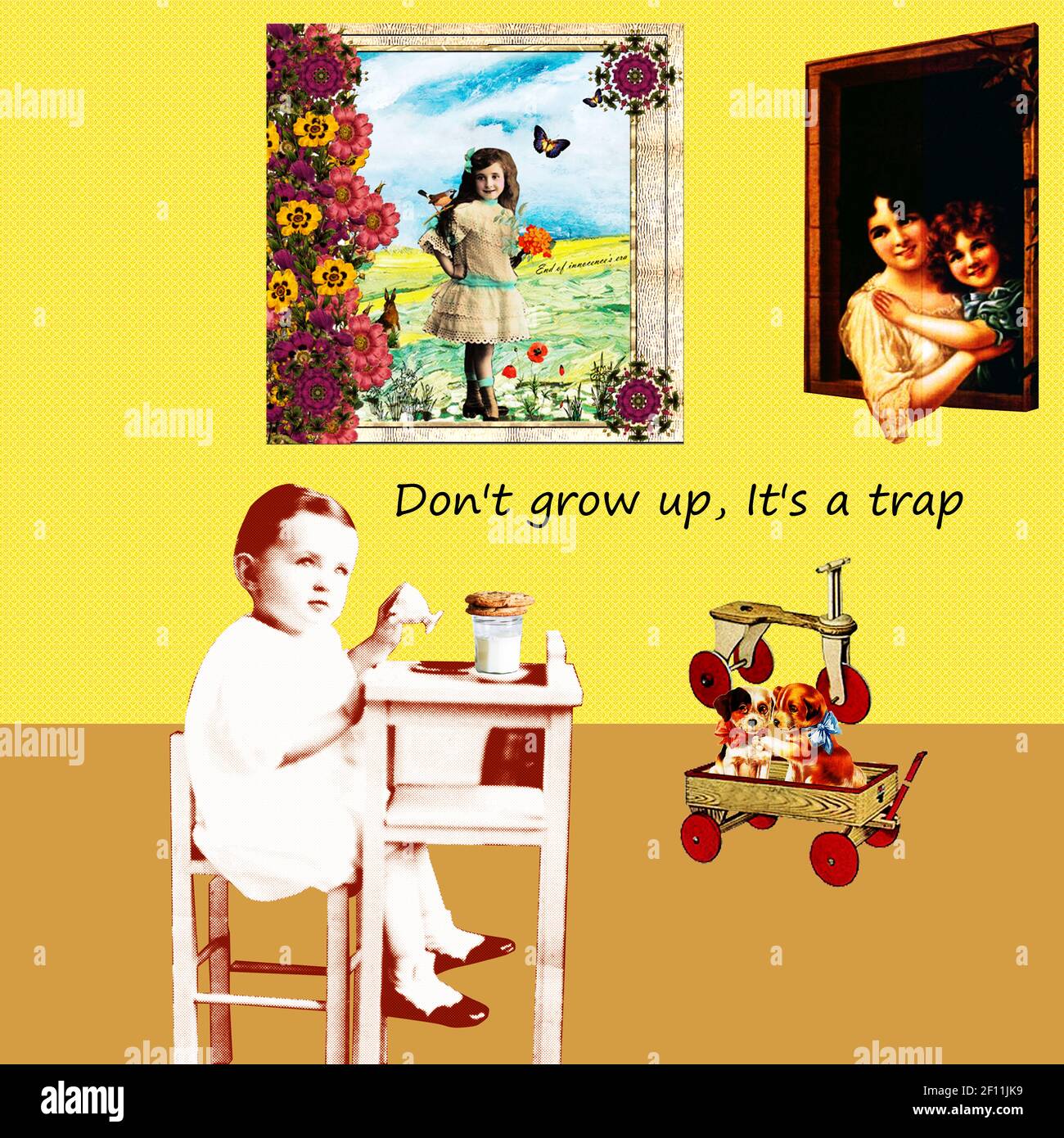 Graphic work of a collage on various issues of life Stock Photo - Alamy