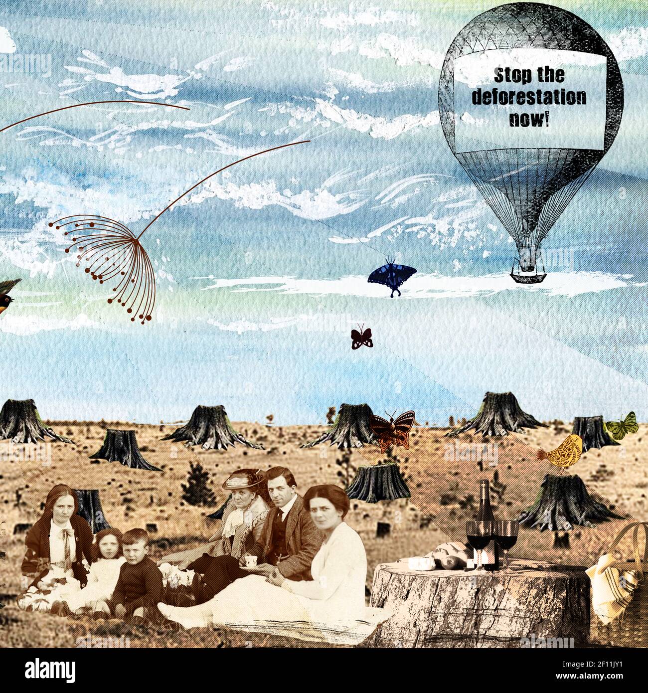 Graphic work of a collage on various issues of life Stock Photo - Alamy