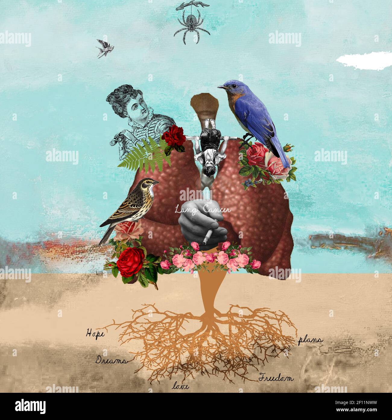 Graphic work of a collage on various issues of life Stock Photo - Alamy