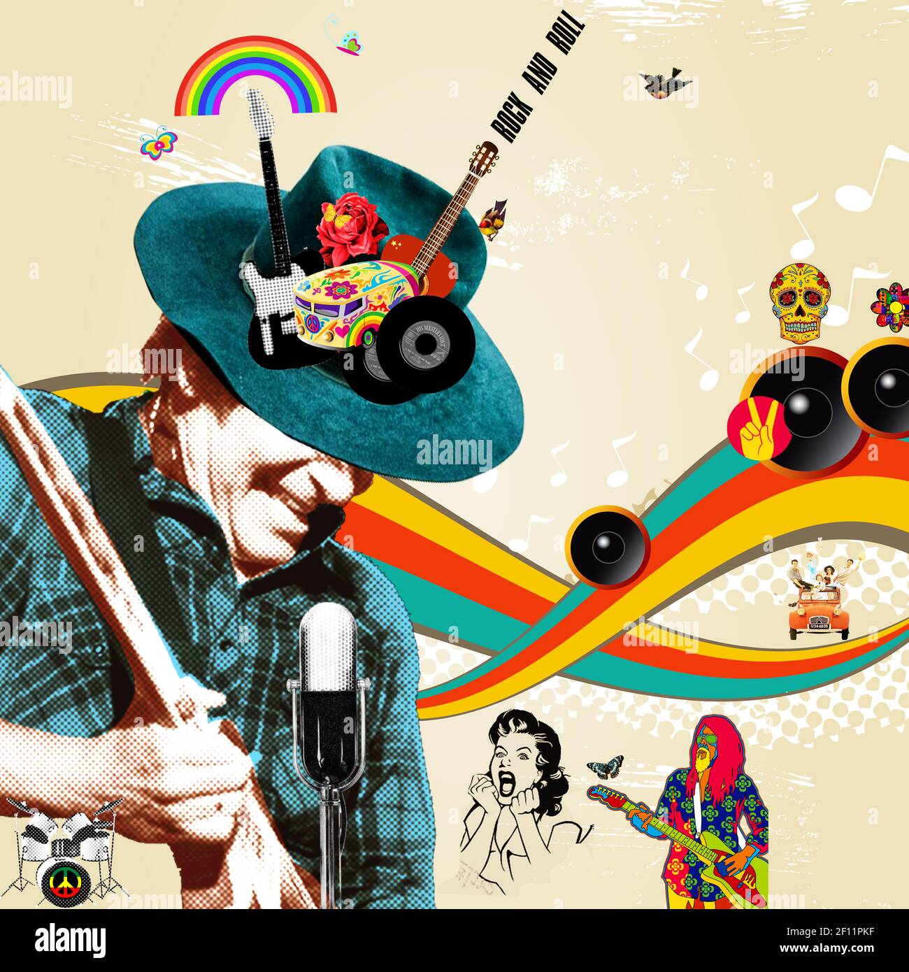 Graphic work of a collage on various issues of life Stock Photo - Alamy