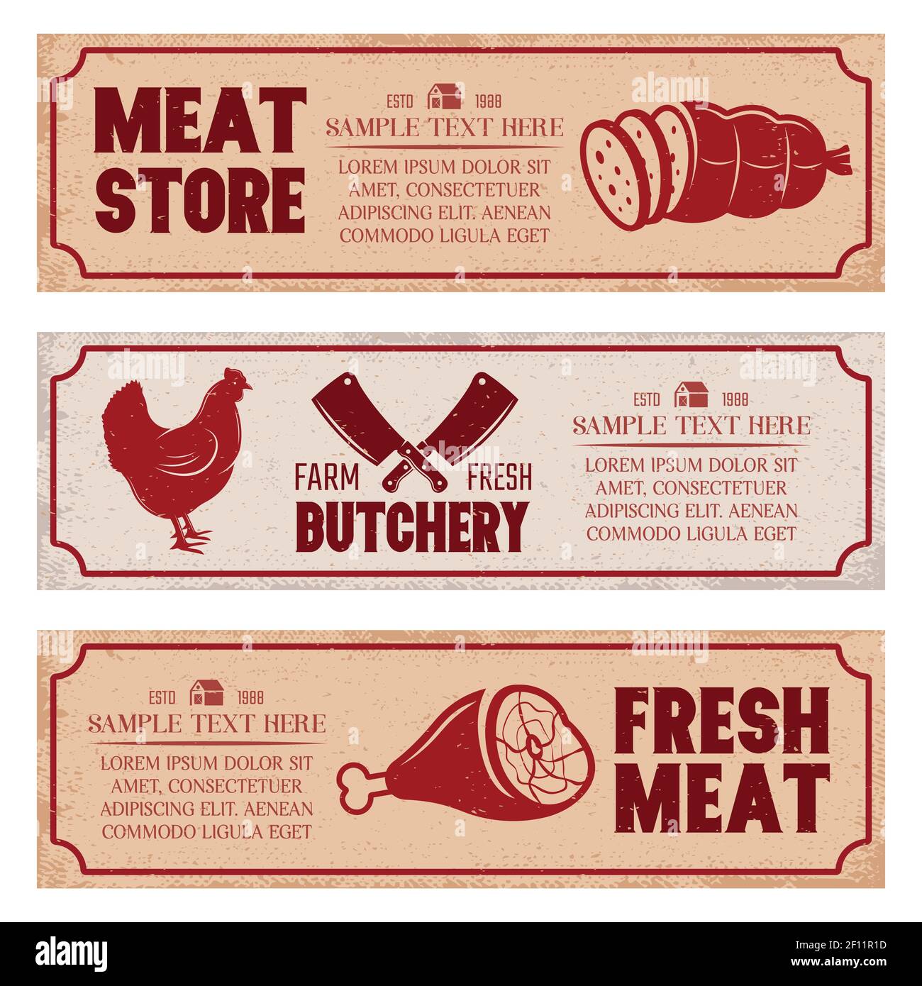 Butchery horizontal banners set including poultry meat store and fresh ...