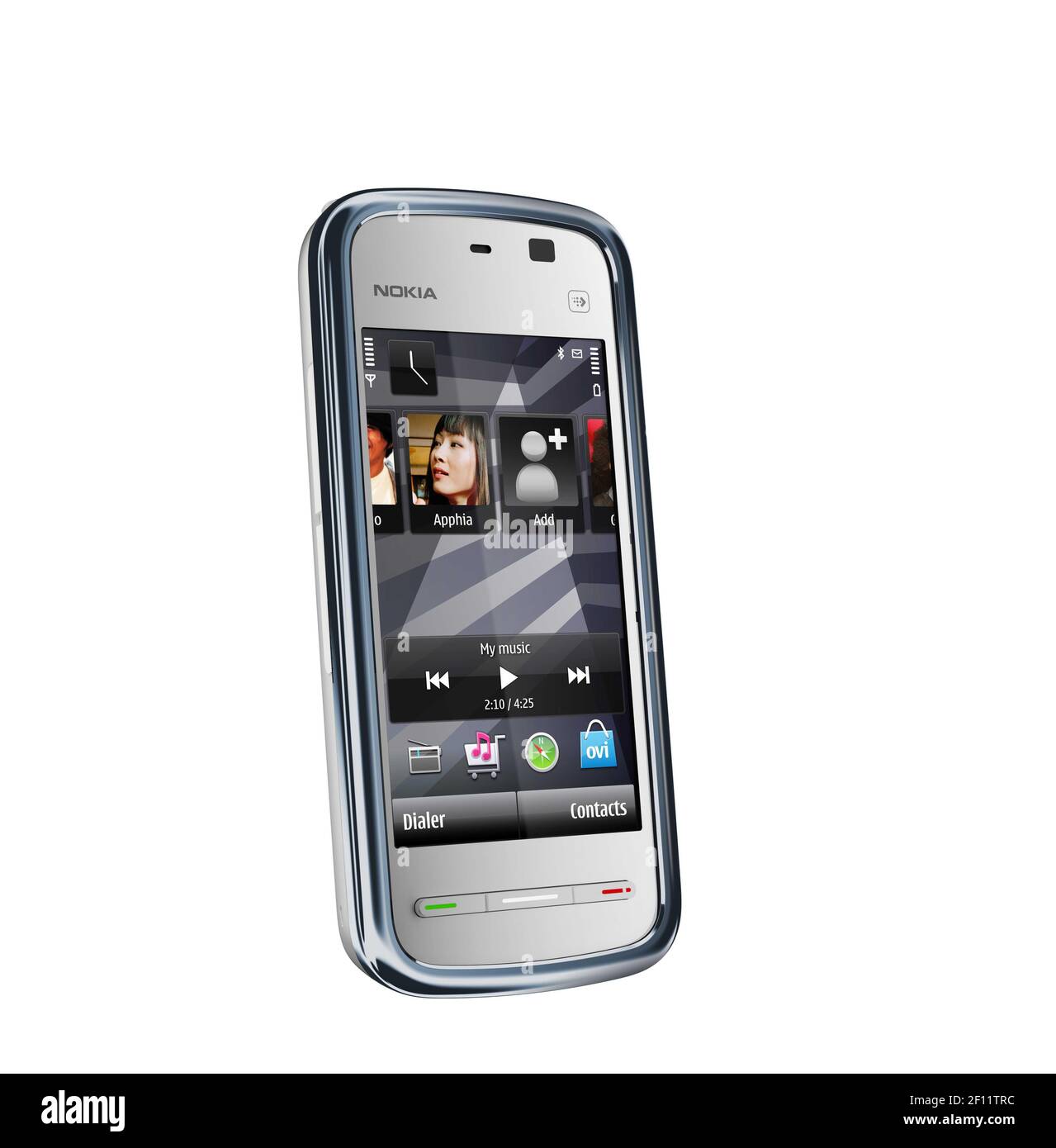 Nokia 5235 silver cell phone seen here in handouts from Nokia. Photo ...