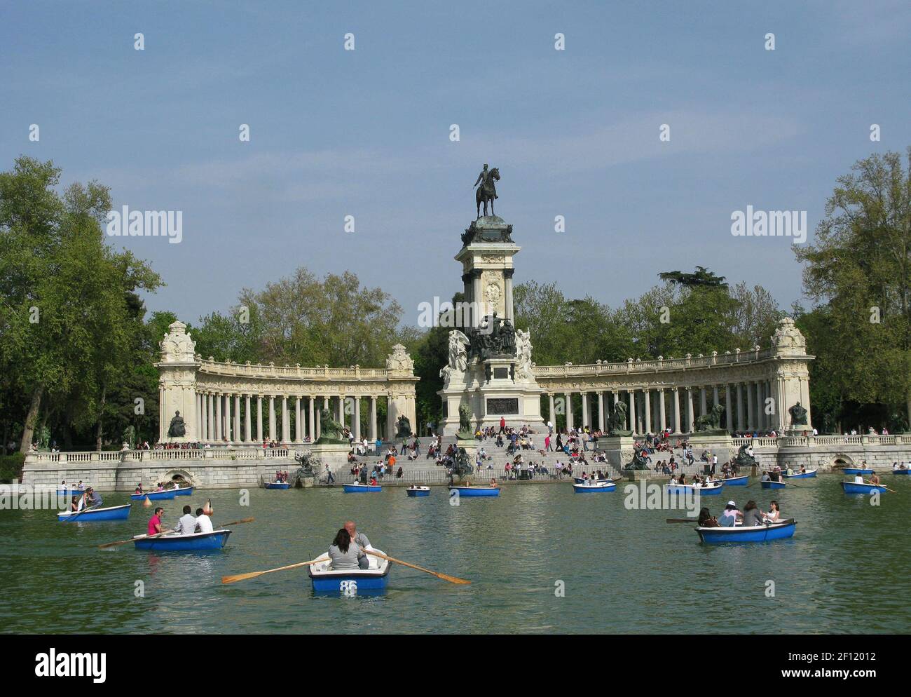People playng with boat at El Retiro park in Madrid ,Spain on 4 April ...