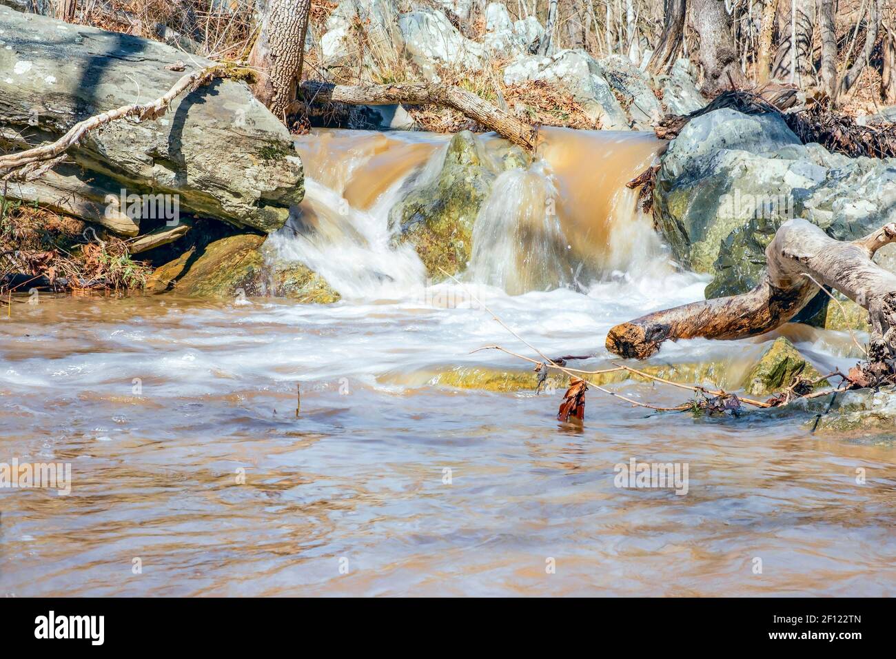 A small cascade at the Great Falls of the Potomac River in early spring ...