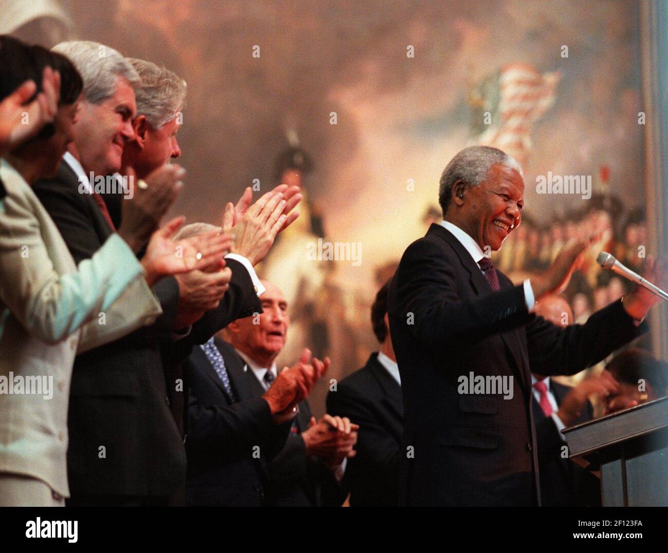 South African President Nelson Mandela speaks in the rotunda of the U.S ...