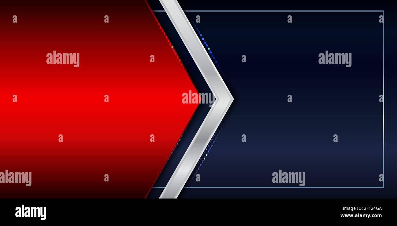 Banner template red shiny and silver metallic triangle header on blue ...
