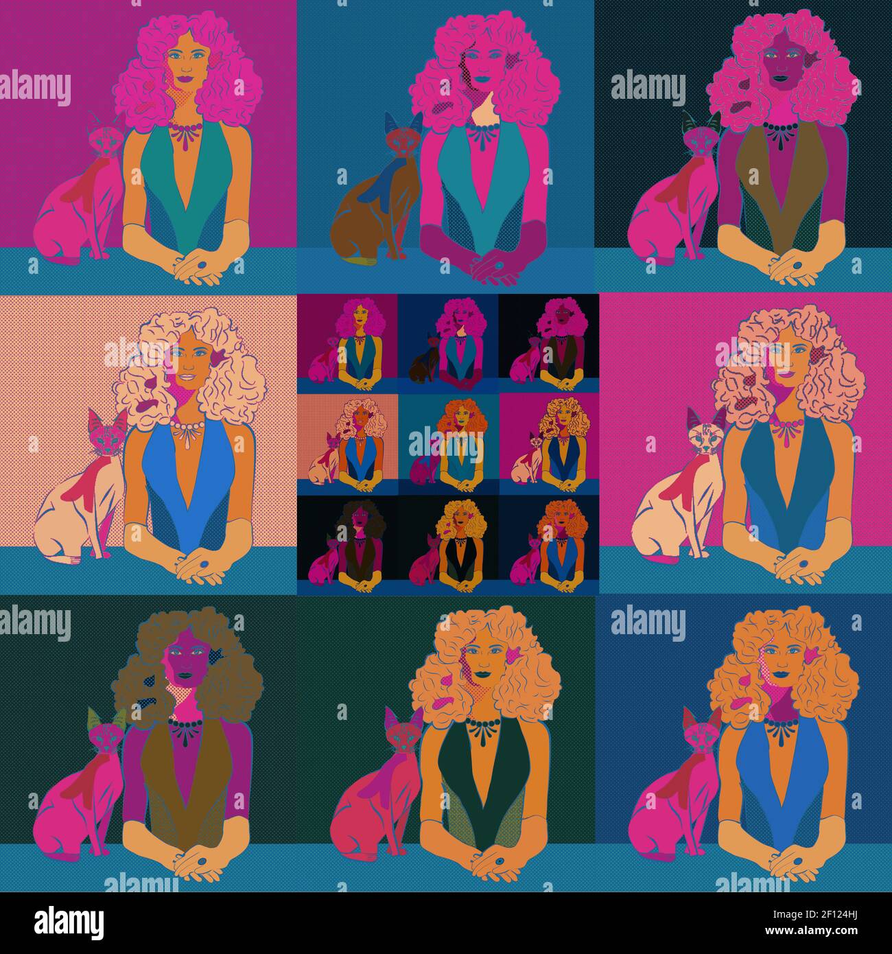 A colorful pop art template of several characters in different ...