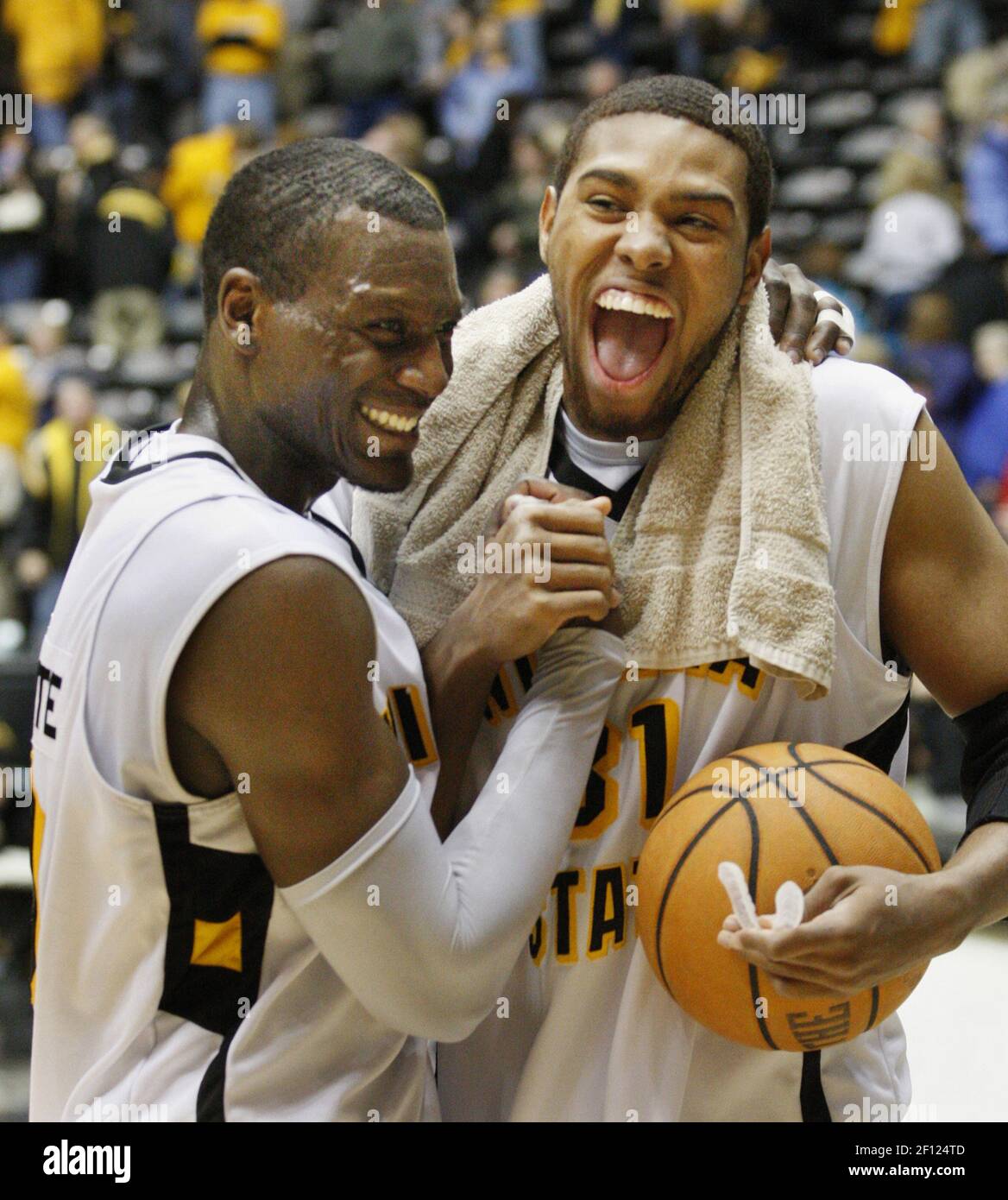 Wichita State's Ramon Clemente, left, and J.T. Durley celebrate after ...