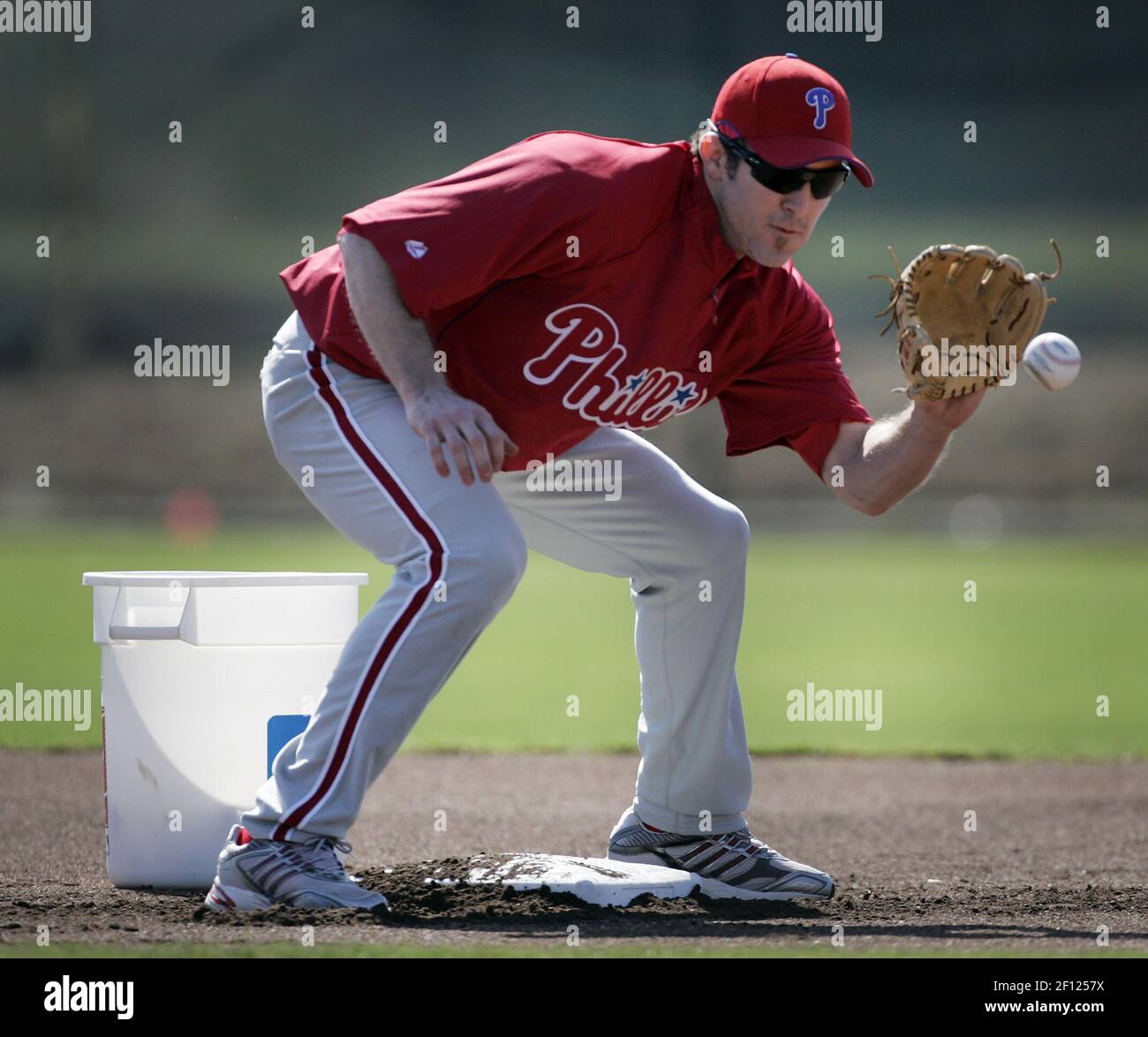 Philadelphia Phillies second baseman Chase Utley fields a ball during ...