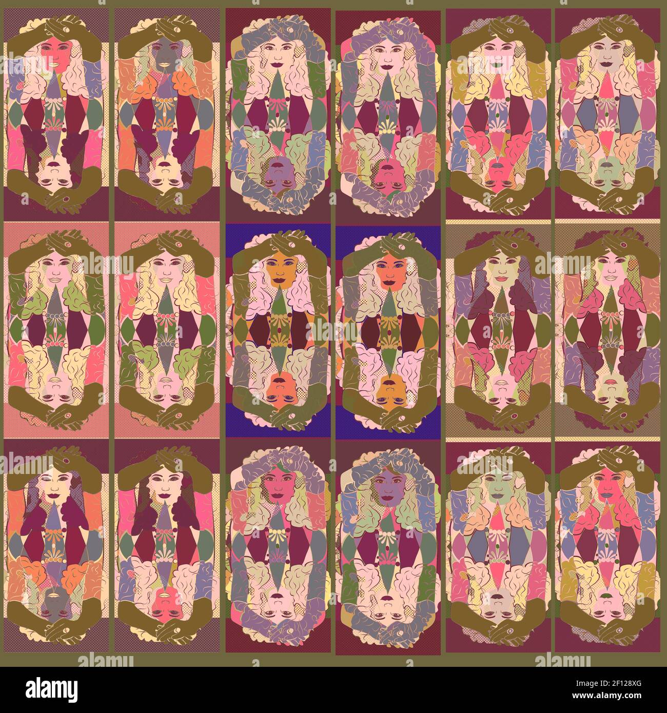A pattern of several figures of a woman in different directions Stock ...
