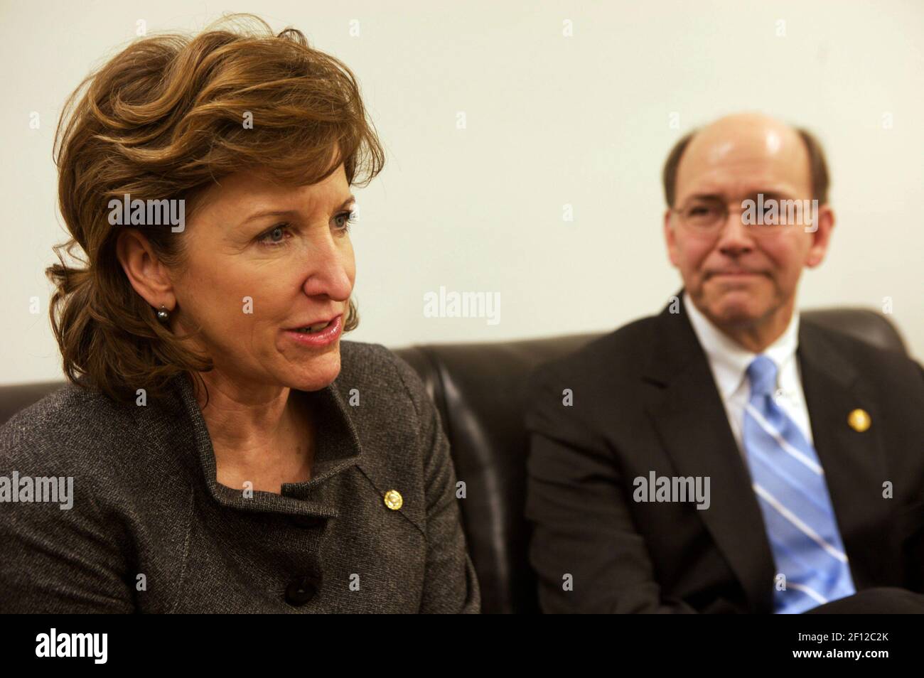 Sen. Kay Hagan (D-NC), and her husband, Chip, meet with the press ...