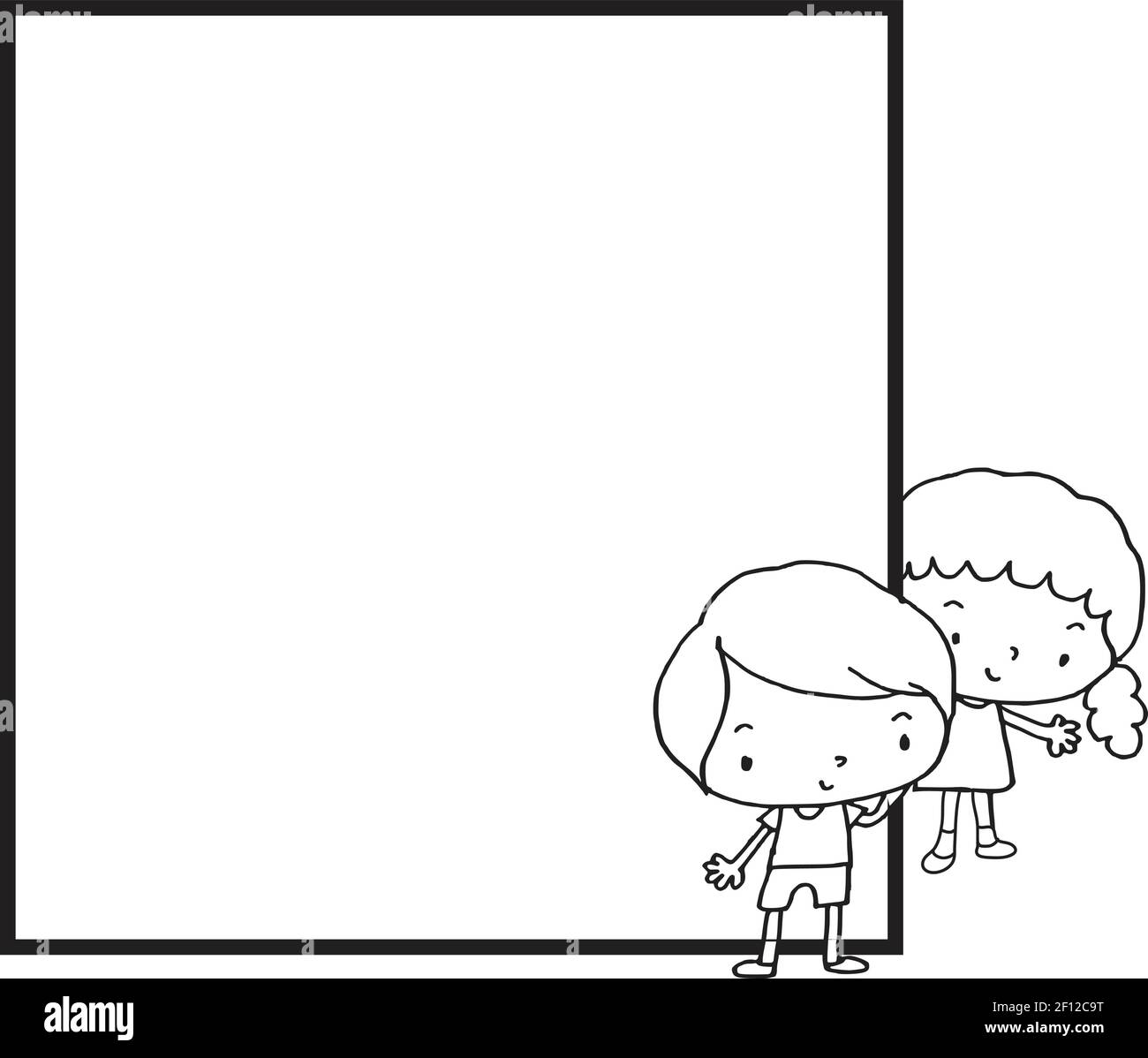 vector cartoon kids with square border frame background Stock Vector ...