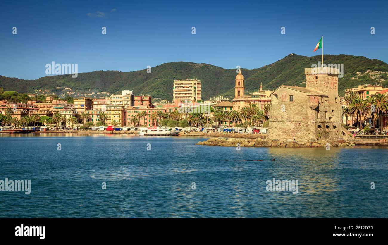 Town of Rapallo and Castello di Rapallo (Rapallo Castle) on the Italian ...