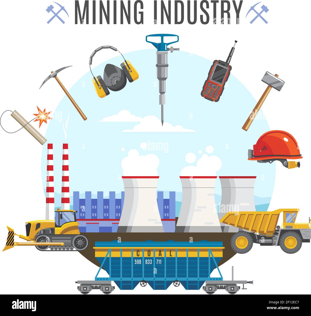 Mining industial background composition with factory equipment and ...