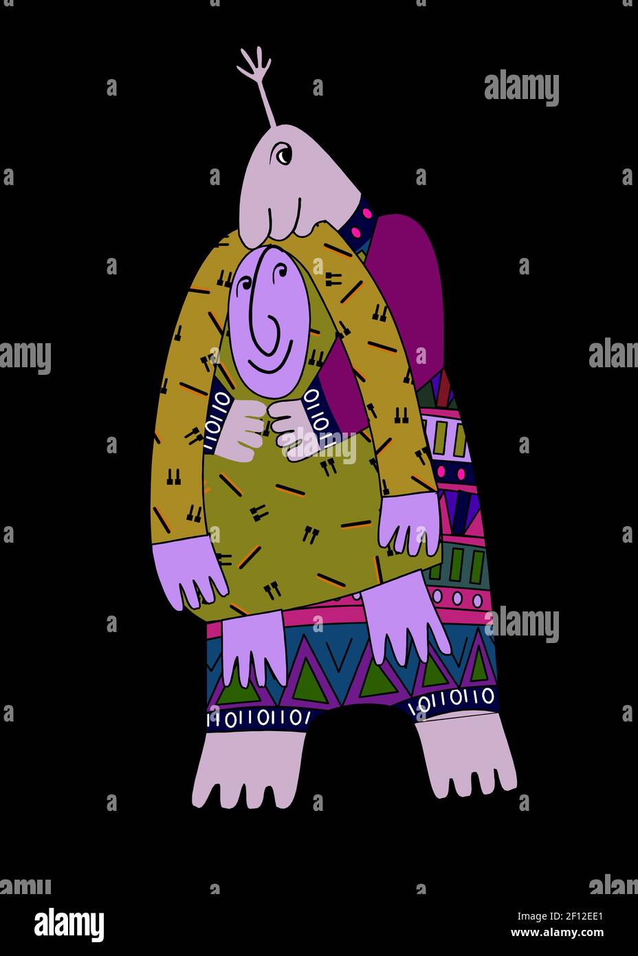 Illustration of colored dolls on a black background Stock Photo - Alamy