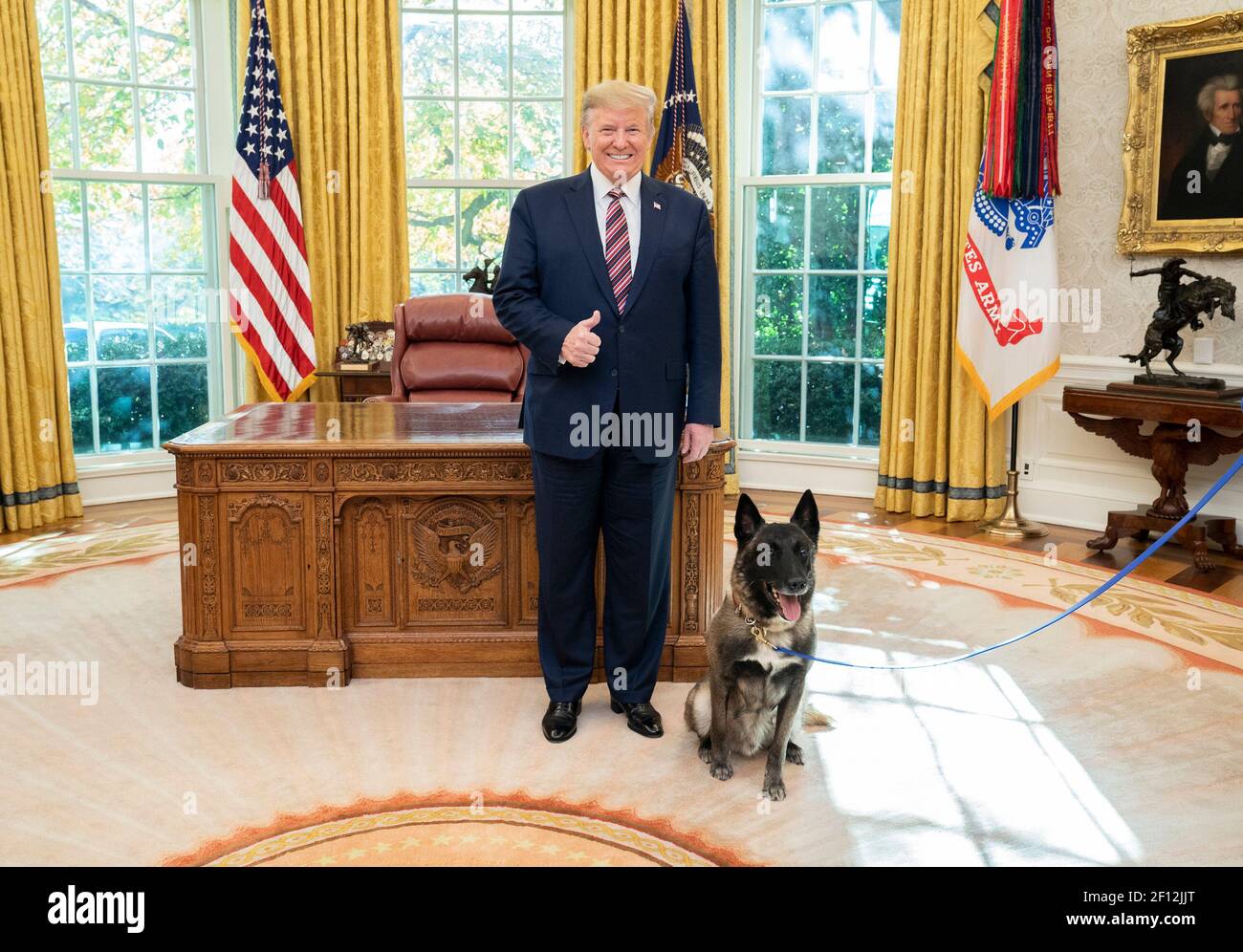 President Donald Trump welcomes Conan the military working dog to the ...