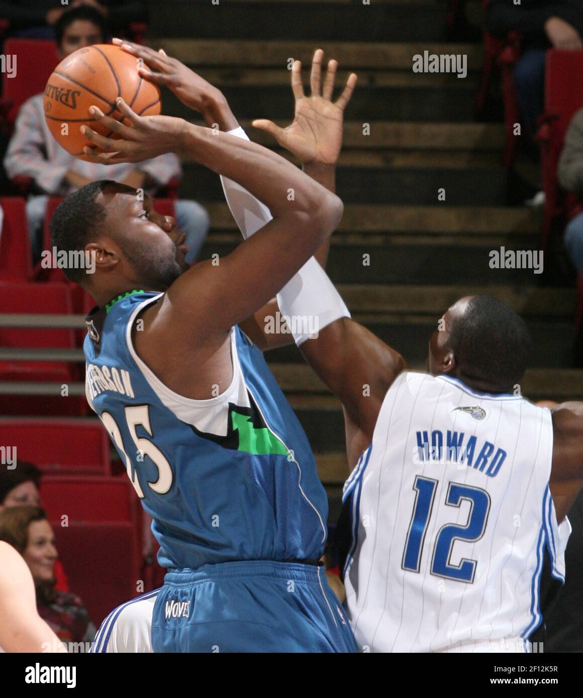 Orlando Magic center Dwight Howard (12) blocks a shot by Minnesota ...