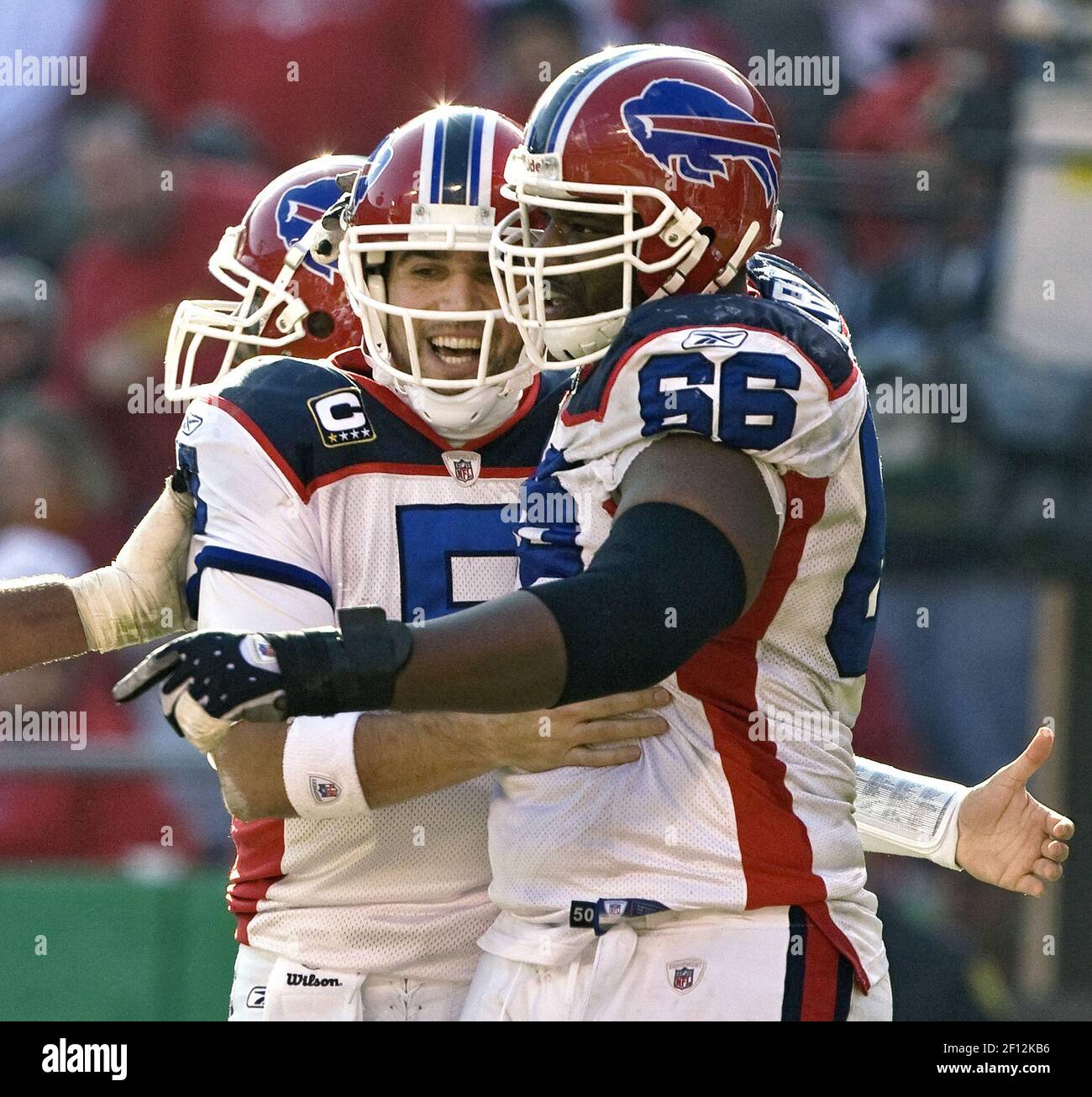 Buffalo Bills quarterback Trent Edwards (5) is congratulated by ...