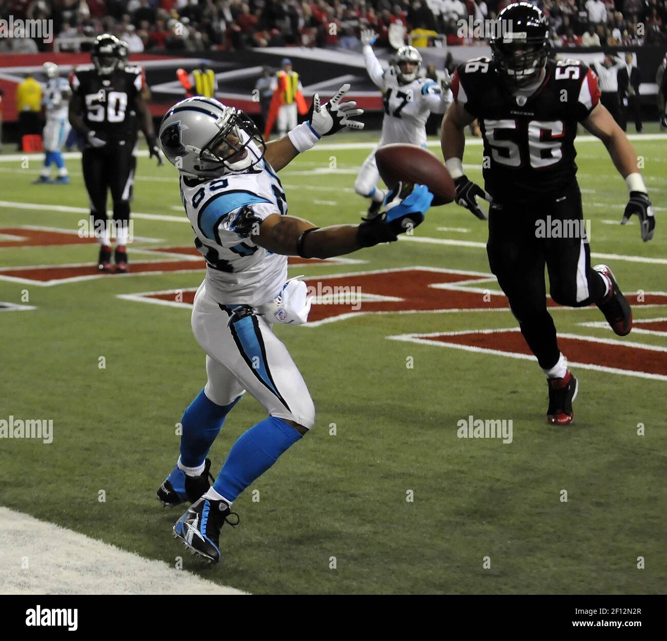 Carolina Panthers' Steve Smith (89) mishandles a pass in the end zone ...