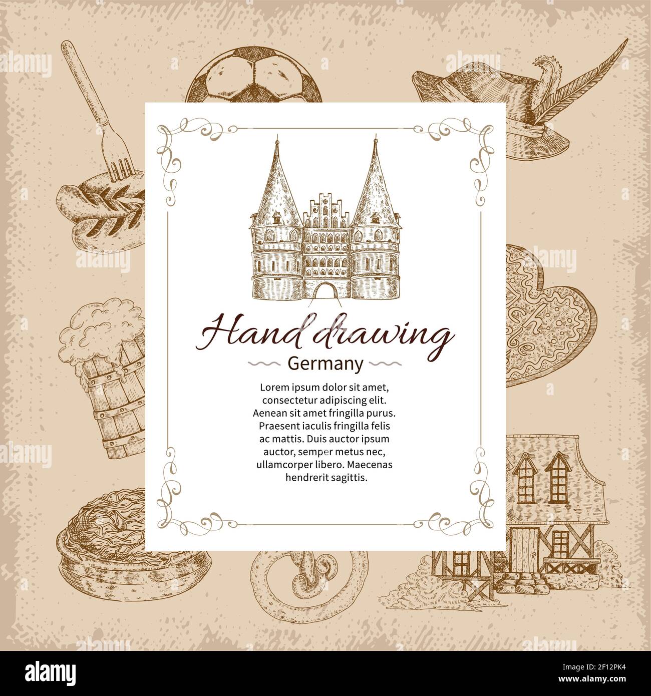 Hand drawn germany decorative icon set on paper background with top ...