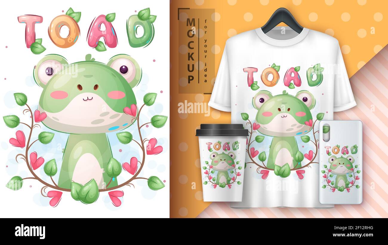 Cute toad in flower poster and merchandising Stock Vector Image & Art ...