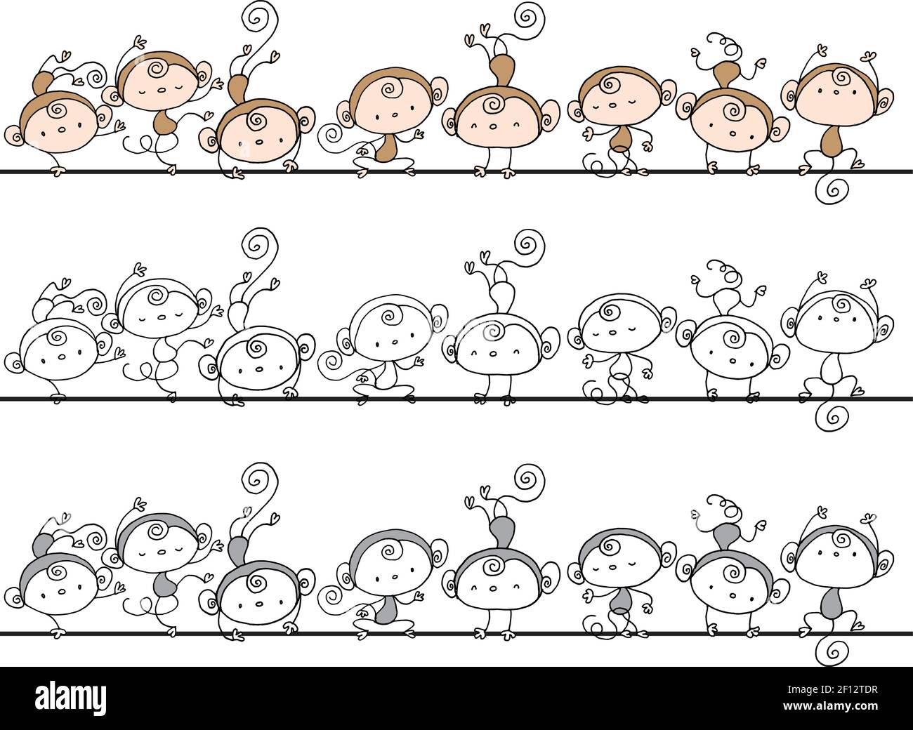 vector cartoon monkey action set background Stock Vector Image & Art ...