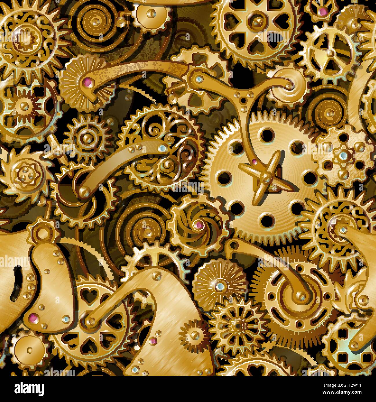 Golden gears of various size and decorative shape as a part of big ...