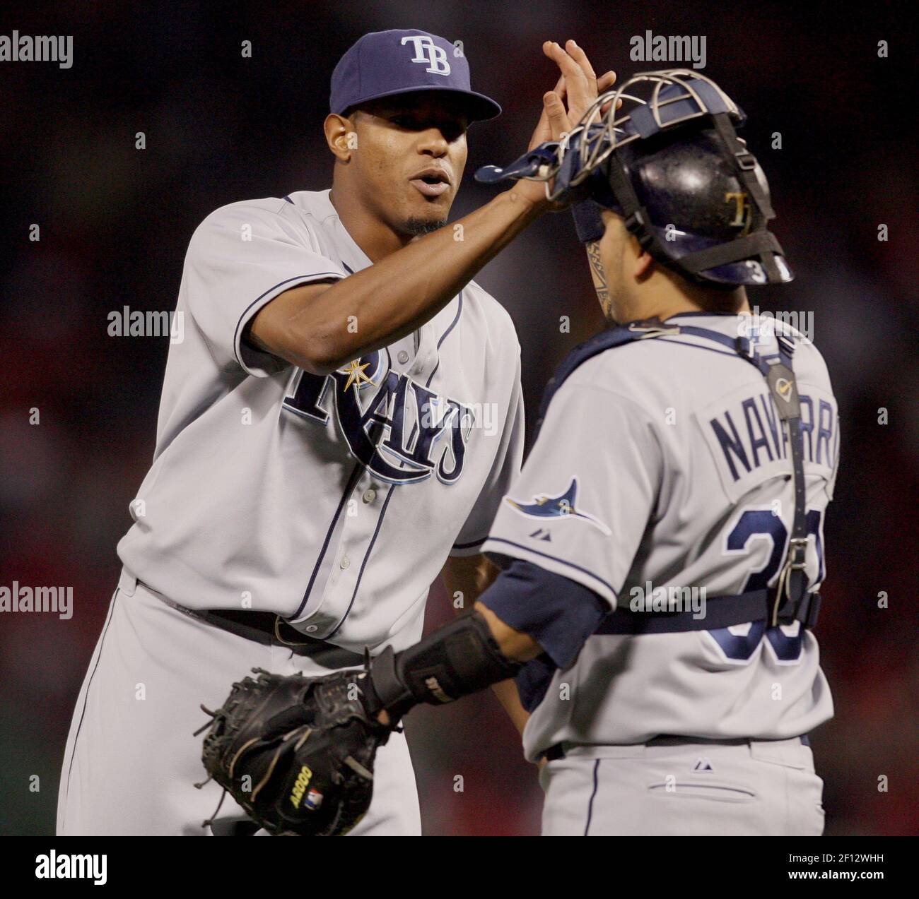 Tampa Bay Rays Edwin Jackson, left, and Dioner Navarro celebrate their ...
