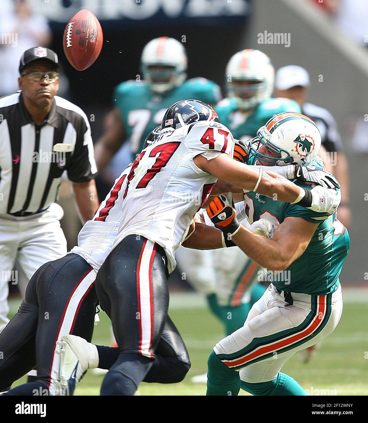 Miami Dolphins' Anthony Fasano fumbles the ball during the fourth ...