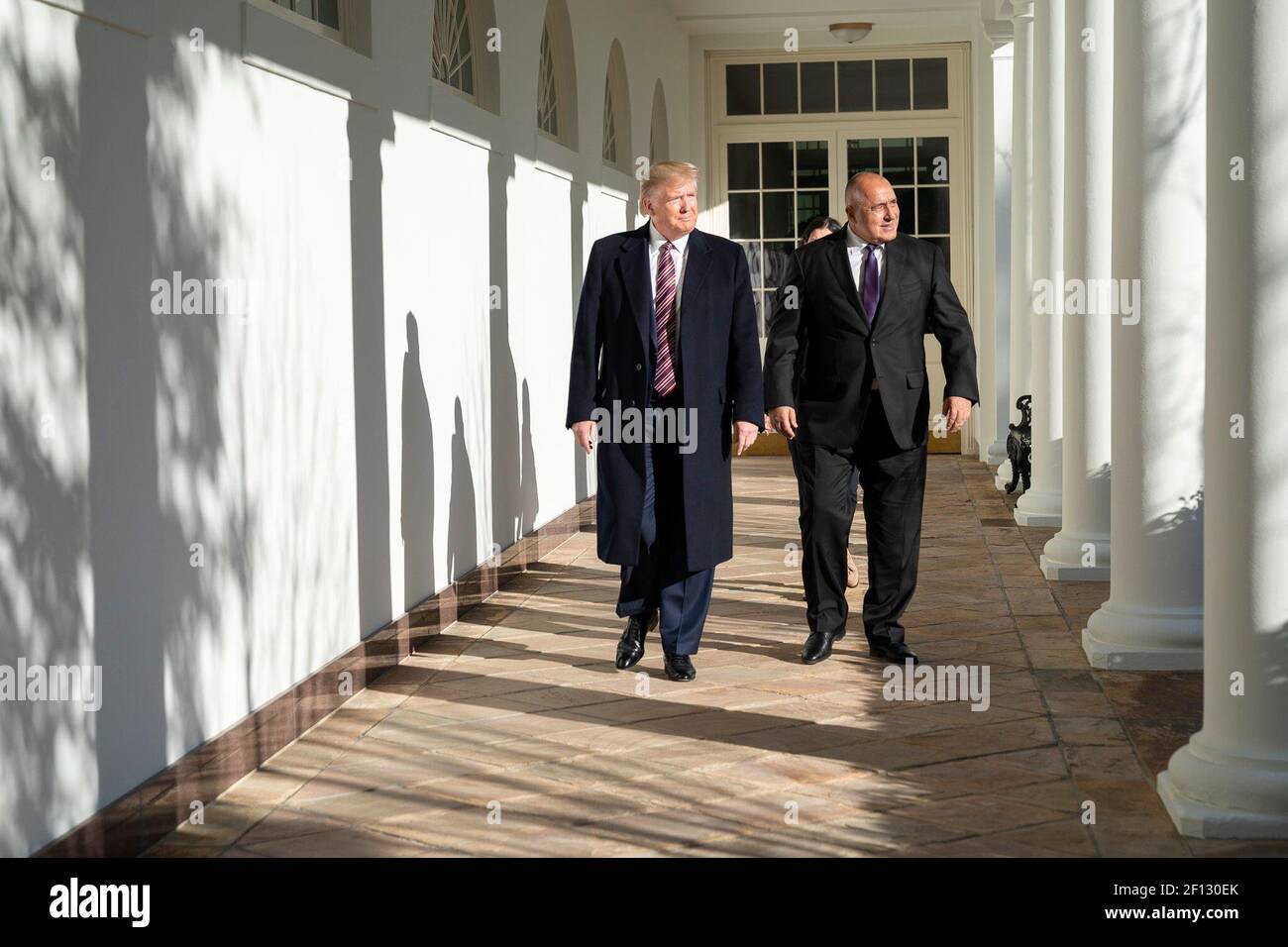 President Donald Trump walks with Bulgarian Prime Minister Boyko ...