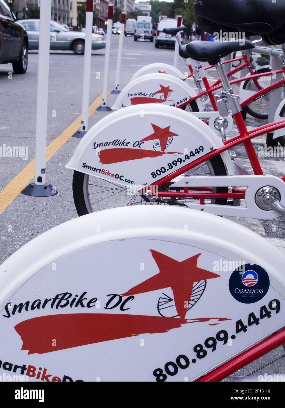 Bikes from a bike sharing program sit at a stand in downtown Washington ...