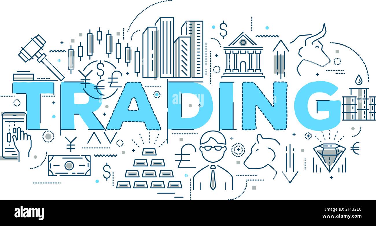 Trading linear design with blue typographic title stocks and gold bears ...