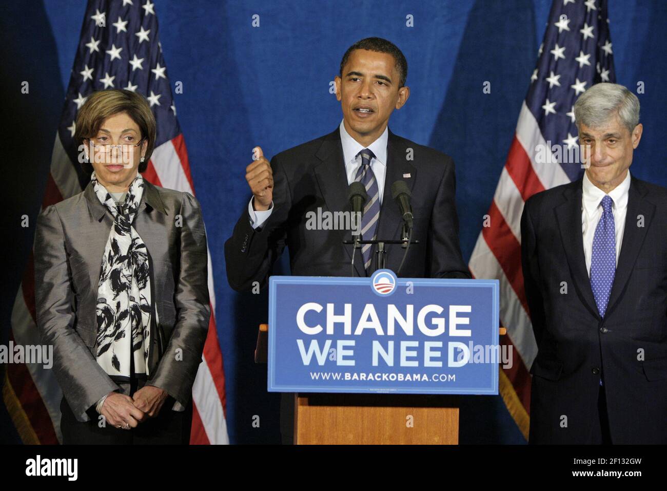 Democratic presidential candidate Sen. Barack Obama talks to the media ...