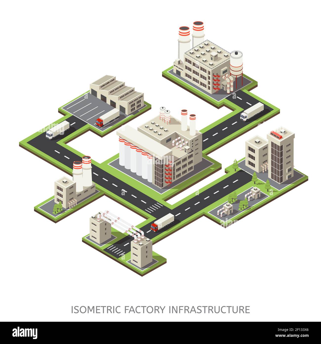 Colored layout of factory infrastructure in isometric style with ...