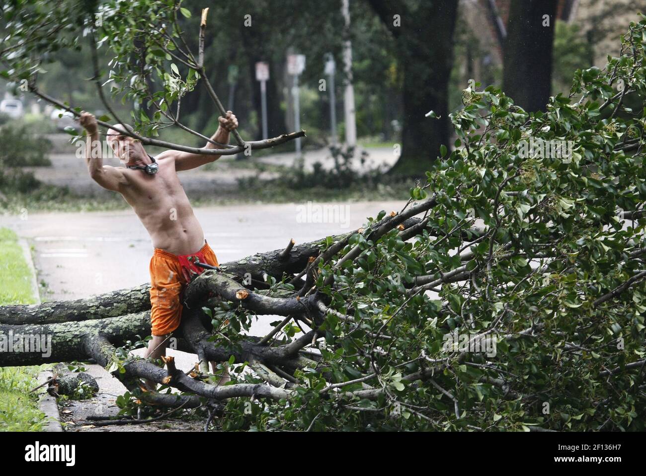 Kelly Godwin removes debris from St. Charles Street as New Orleans gets ...