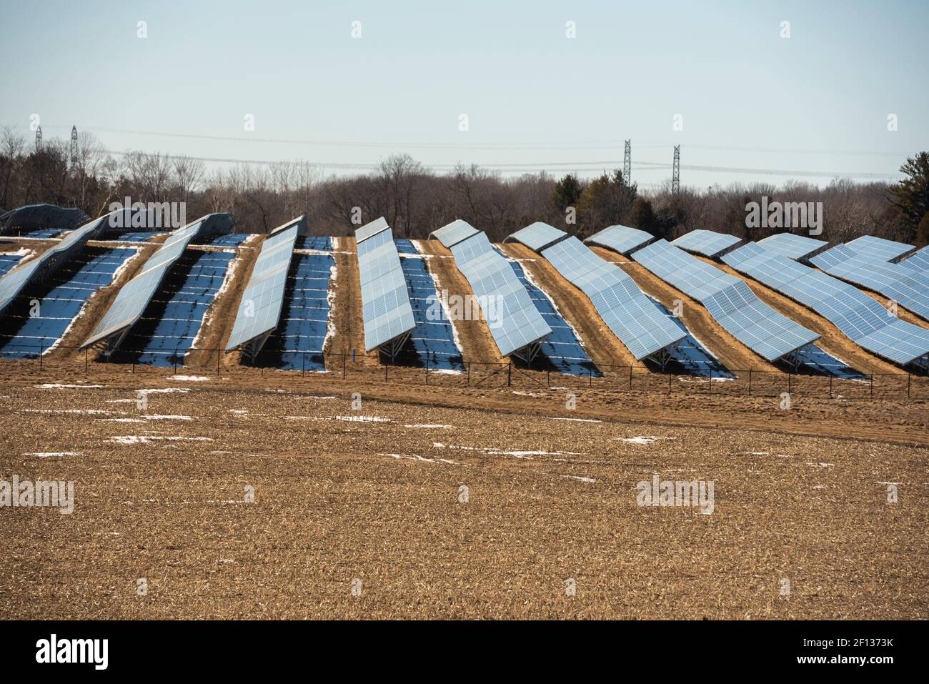 Port Hope Solar Farm, with pylons in the background carrying power ...