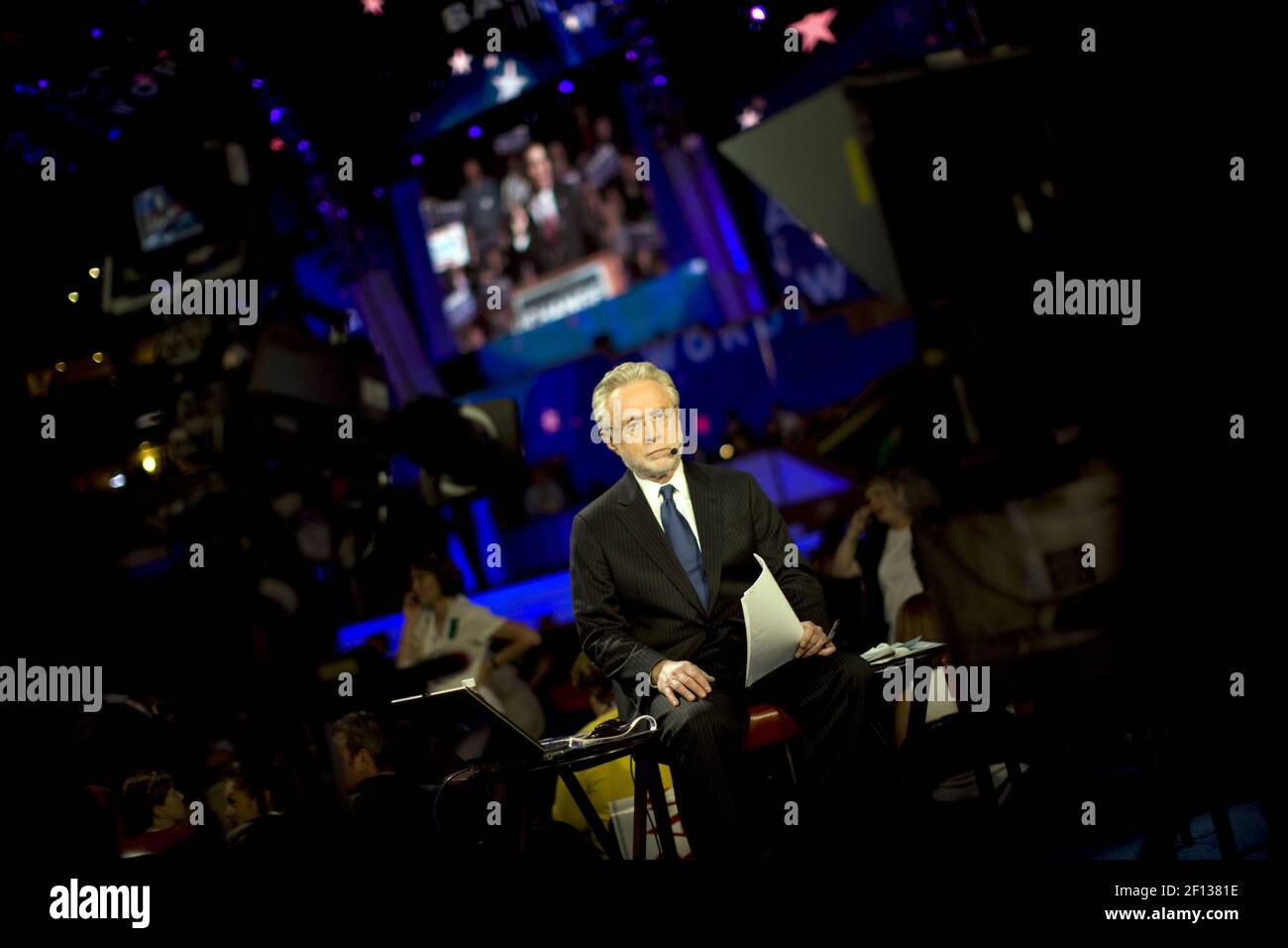 CNN anchor Wolf Blitzer broadcasts from the Democratic National ...