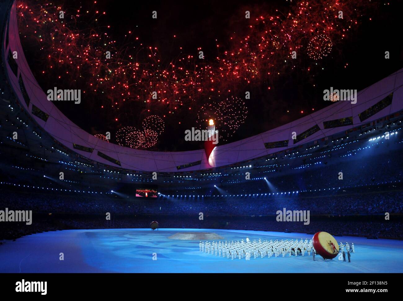 Fireworks explode of the National Stadium during the Closing Ceremony ...