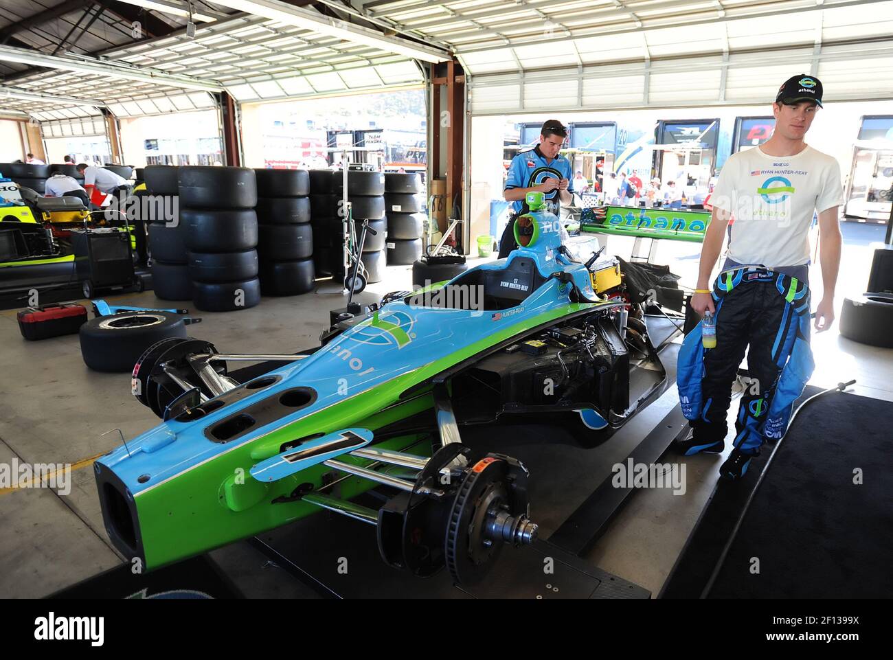 Indy Car driver Ryan Hunter-Reay walks through his garage after ...
